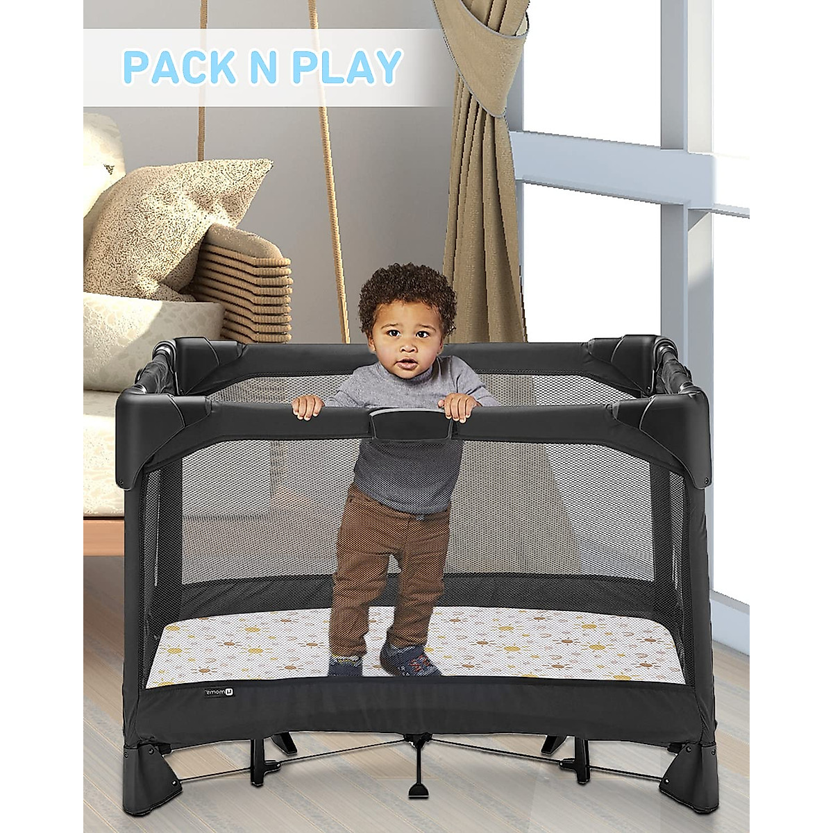 Babebay Pack N Play Sheets Fitted for Pack and Play Mattress and Mini Cribs, Jersey Knit Cotton for Natural Comfort Fitted for Baby Boys and Girls, Soft and Safe, 2 Pack (Rainbow and Sun)