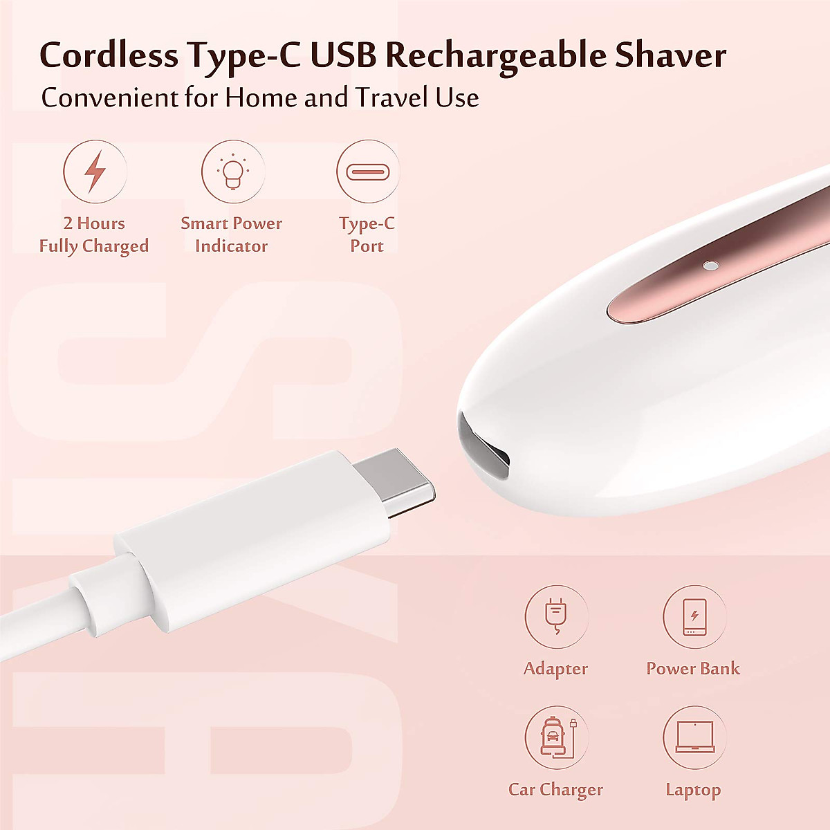 EESKA Bikini Trimmer for Women, 2-in-1 Rechargeable Womens Electric Shaver Pubic Hair Trimmer for Legs Arm and Bikini Hair, Painless Hair Removal Groomer Kit, IPX7 Waterproof (2-in-1 Shaver, White)