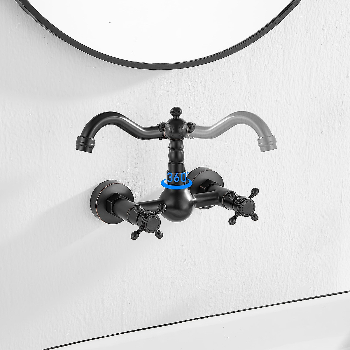 GGStudy Wall Mounted Kitchen & Bathroom Sink Faucet With Double Cross Handle Oil Rubbed Bronze