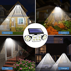 RJFOYB Motion Sensor Outdoor Lights, Adjustable 3 Heads Solar Outdoor Lights, 270° Wide Angle, IP65 Waterproof Security Lights Motion Outdoor for Garage Yard Garden Porch