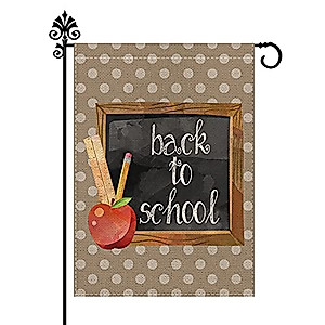 Polka Dot Garden Flag Back to School Chalkboard Apple 12.5 x 18 Inch Burlap Vertical Double Sided Outdoor Decorations Party Deco