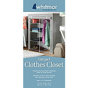 Whitmor Compact Clothes Closet, 15.75 L x 34.25 W x 42.0 H inches, Grey