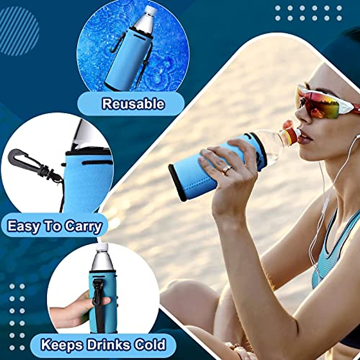 10 Pack Neoprene Water Bottle Sleeves Insulators Beverage Bottle Can Sleeves Covers 16 17 oz Coolers Holder Non Slip Water Bottle Cover Sleeve