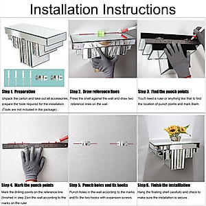 Mirrored Floating Wall Shelf, Silver Mirror Crushed Diamond Decorative Wall Shelf for Home Decoration Crystal Diamond Wall Art Décor Accent Piece Showcase, 14.3" L×5.5" W×7.6" H