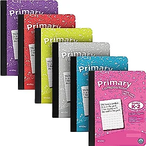 Enday Primary Composition Notebook K-2, Primary Ruled Composition Book, Primary Composition Notebook for Kids, 100 Sheets kindergarten Notebook, Pink, Purple, Green, Blue, Red, Grey (6 Pack)