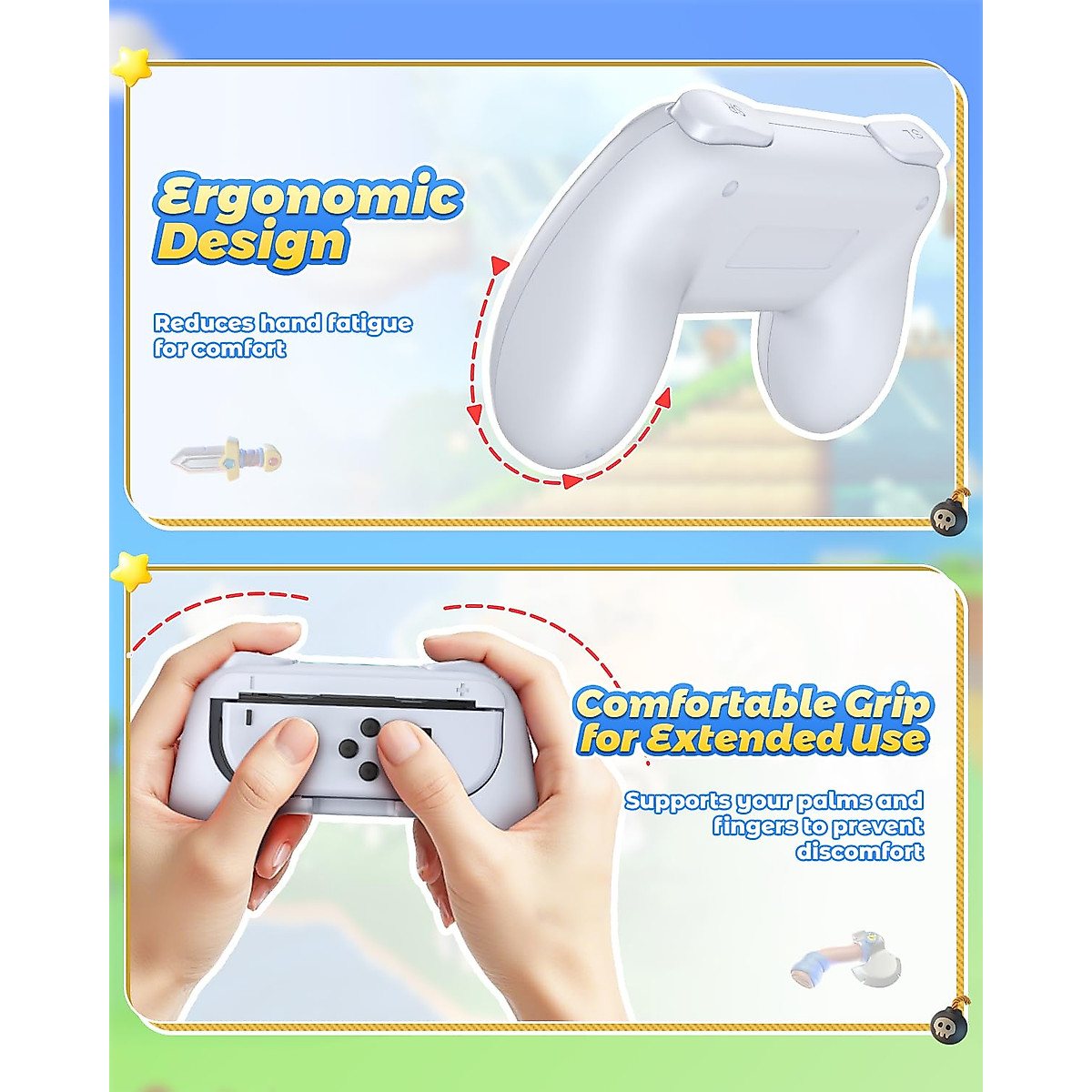 FYOUNG Hand Grips Compatible with Switch and Switch OLED Model Controllers, Grip for Switch Joy Con - White (2 Packs)