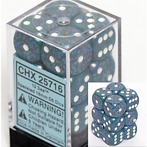 Chessex Dice d6 Sets: Sea Specked - 16mm Six Sided Die (12) Block of Dice