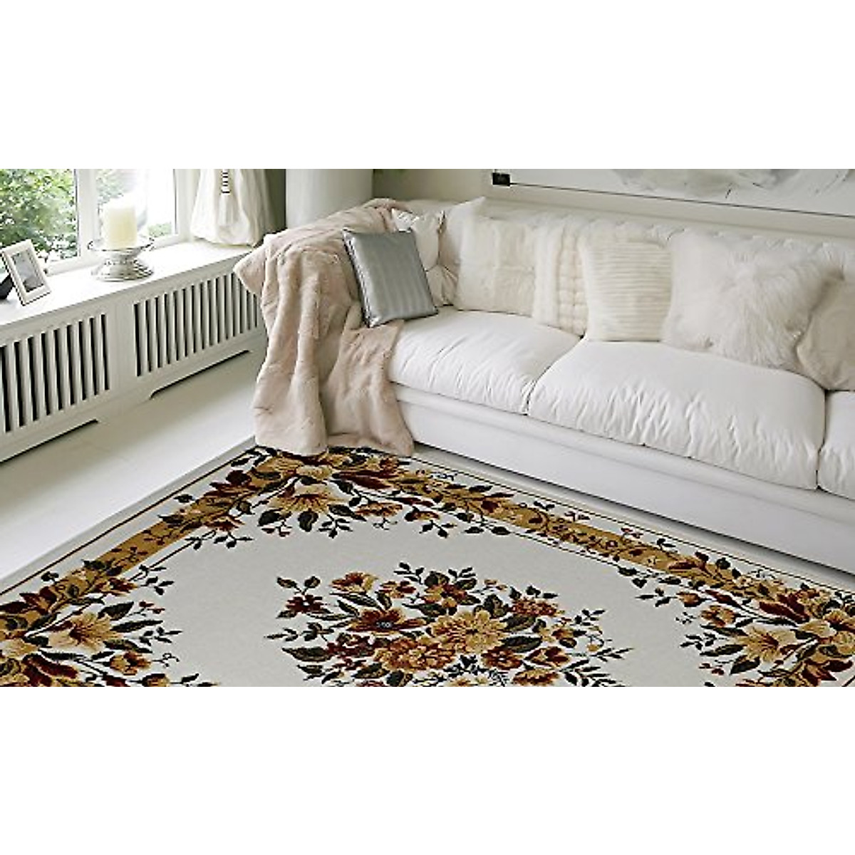 Home Dynamix Optimum Caspian Area Rug, 5'2" x7'2, Traditional Medallion Floral, Ivory/Burgundy/Yellow