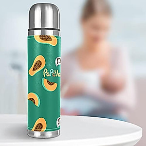Stainless Steel Leather Vacuum Insulated Mug Pawpaw Thermos Water Bottle for Hot and Cold Drinks Kids Adults 16 Oz