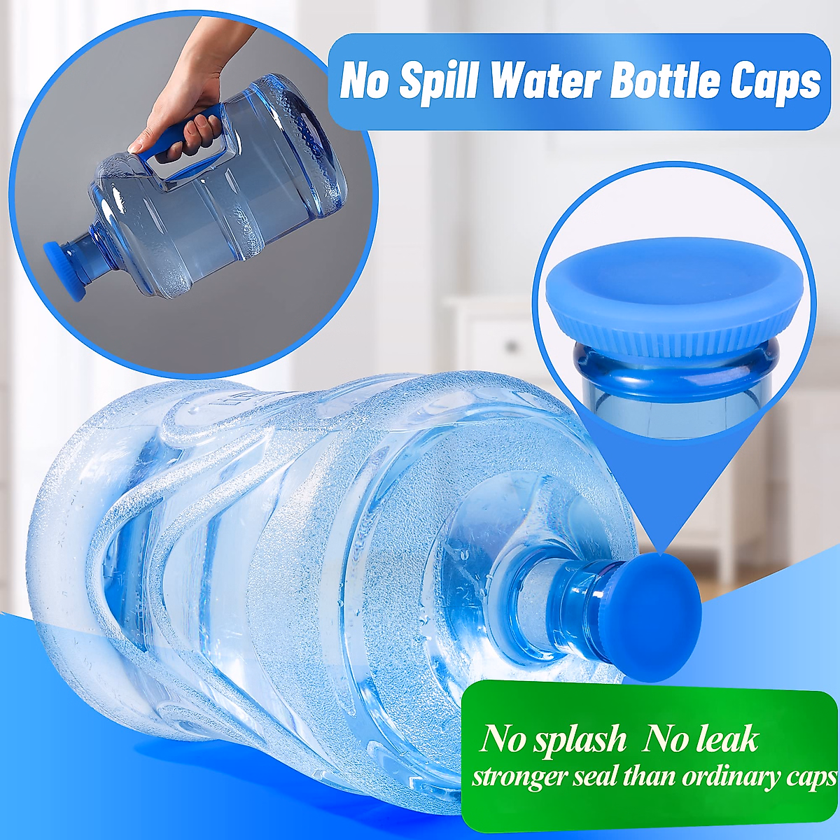3 & 5 Gallon Water Jug Caps Reusable - Non-Spill 55mm Water Bottle Caps,Silicone Replacement Cap Lids Anti Splash 3 Pack，Leak Free