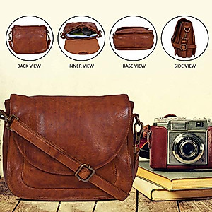 Small Vintage Look Genuine Leather Shoulder Crossbody Purse Crossover Bag for Women (Tan Wash)