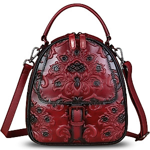 Genuine Leather Backpack for Women Crossbody Shoulder Bag Vintage Rucksack Fashion Knapsack Purse Daypack Bag (Red)