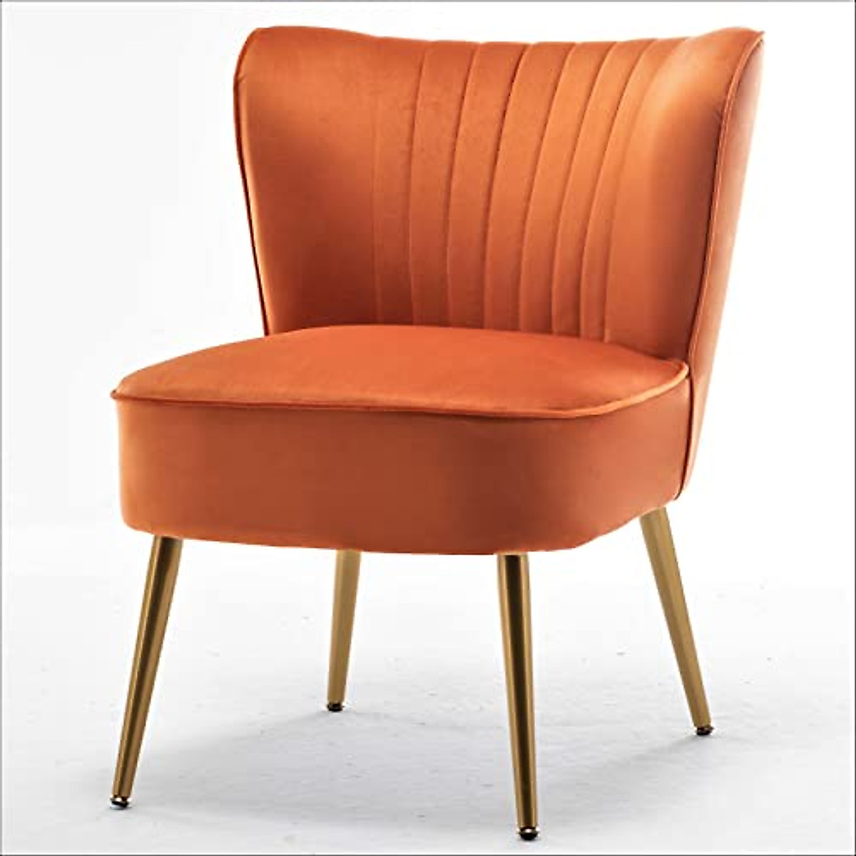 US Pride Modern Furniture Velvet Accent Chair for Living Room, Bedroom, or Entryway - Stylish and Comfortable Armless Design with Metal Legs, Orange Red