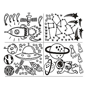 Wall Decor for Boys Room Art Outer Space Star Rockets Planets Stickers Removable Space Wall Decal for Children Bedroom Decoration (Black)