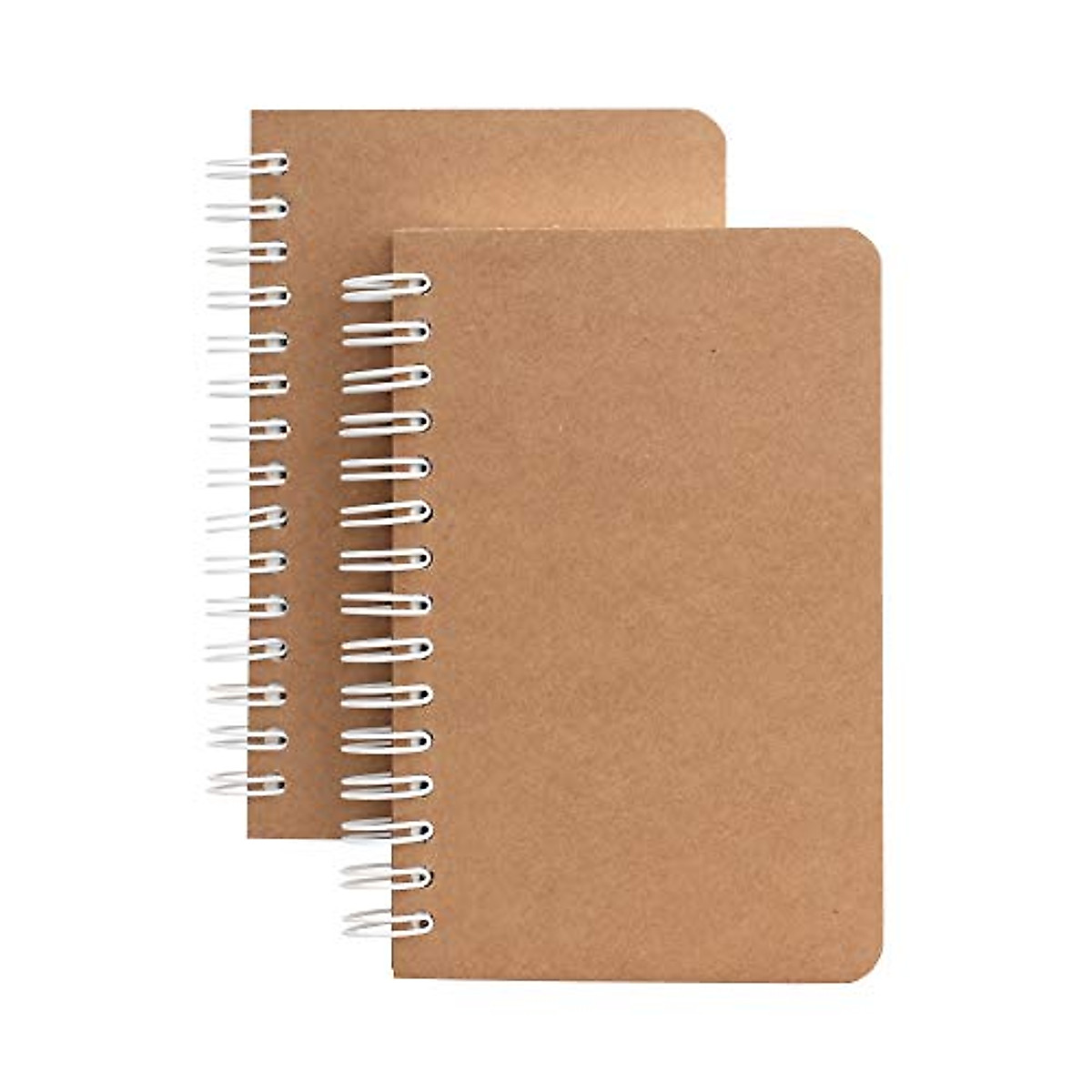 TWONE Kraft Cover Lay Flat Spiral Notebooks - Two Pack - 3.5" x 5.5" - 180 Ruled Pages - 90 Sheets - Easy to Carry