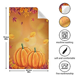 Fall Pumpkin Maple Leaves Dish Towel Cloth Happy Thanksgiving Day Harvest Autumn Kitchen Bath Hand Towel 18x28 Super Absorbent Lint Free Cleaning Cloths Tea Bar Soft Towel Kitchen Accessories Set of 1
