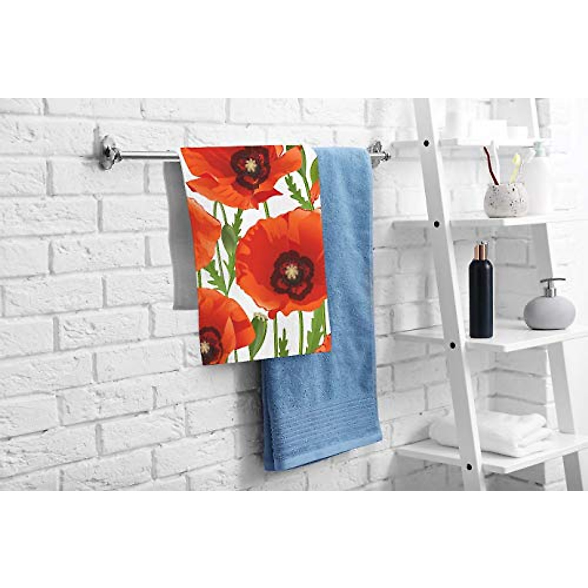 oFloral Red Poppy Floral Hand Towels Cotton Washcloths,Nature Botanical Plant Poppy Flower Bud Leaf Soft Towels for Bathroom/Kitchen/Yoga/Golf/Hair/Face Towel for Men/Women/Girl/Boys 15X30 Inch