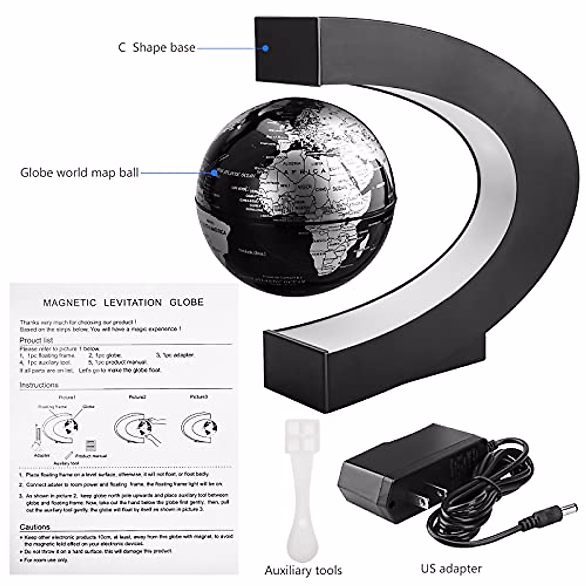 REHAVE Holiday Birthday Gifts for Kids, Graduation Gifts for Him, Magnetic Levitation Floating World Map Globe with C Shape Base, LED Light Lamp - Gifts for Men, Boyfriend, Dad, Fathers Day Gifts