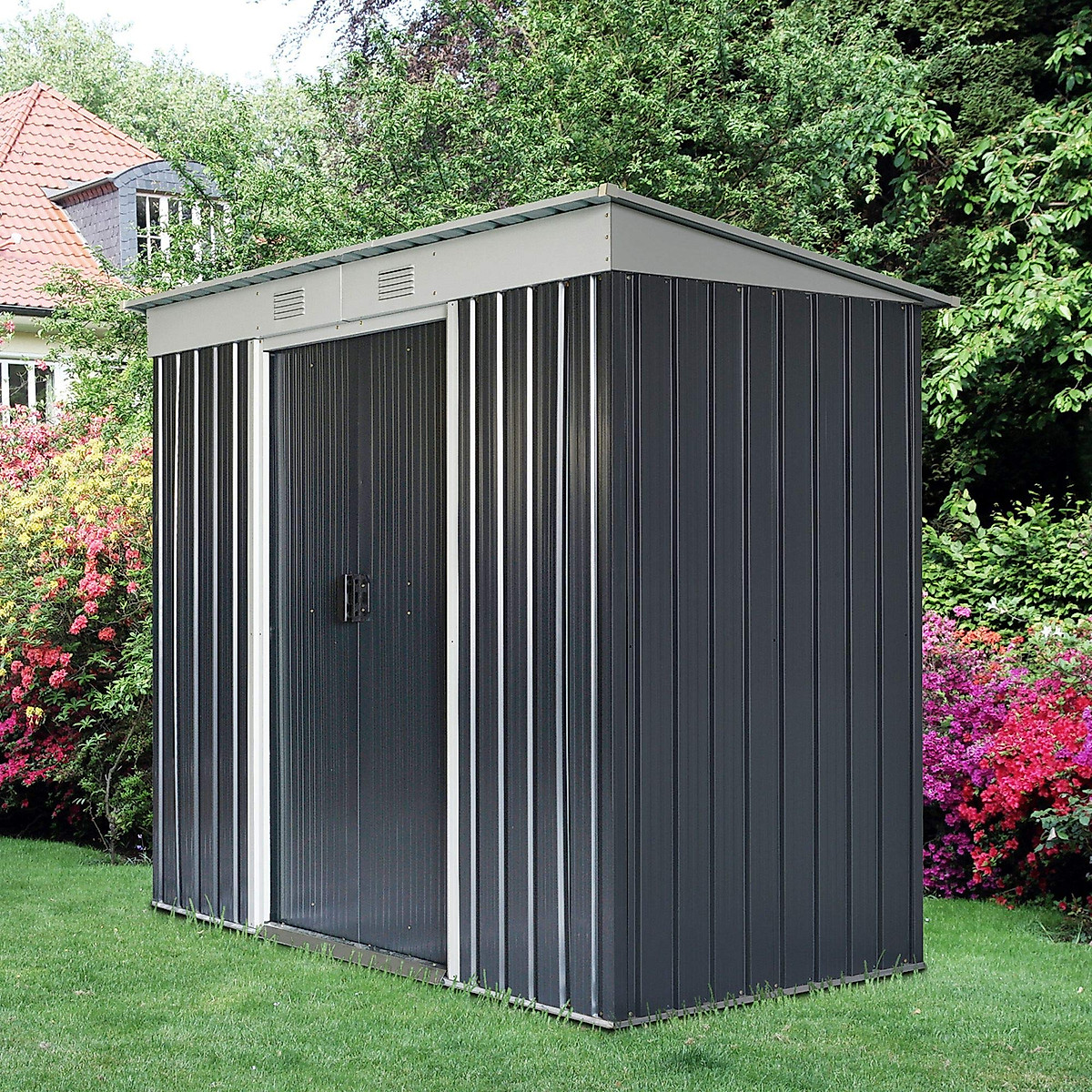 Outsunny 7' x 4' Metal Outdoor Storage Shed, Garden Tool Storage House Organizer with Sliding Doors, Lock and 2 Vents, for Backyard Patio Lawn, Gray
