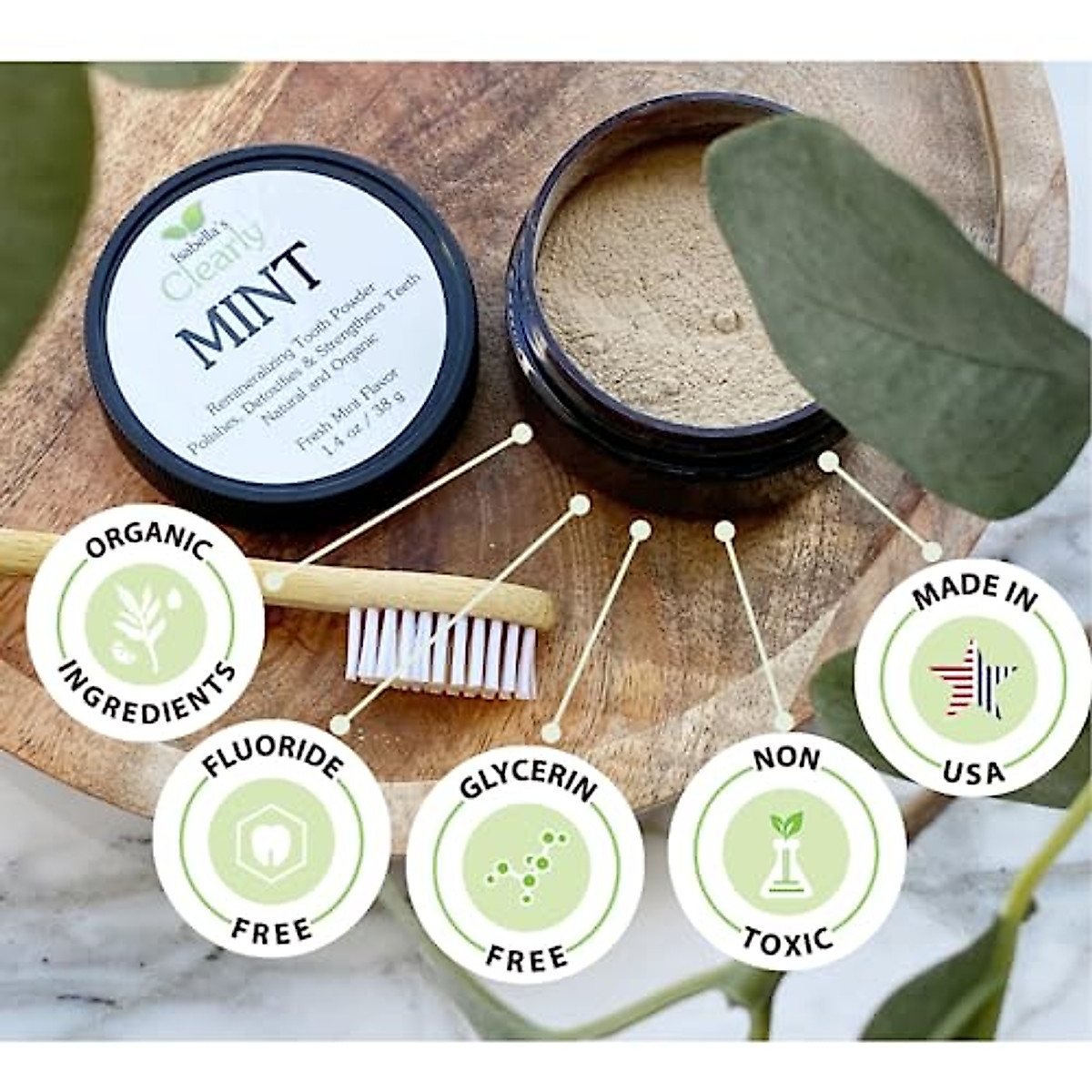 Isabella’s Clearly Mint Remineralizing Tooth Powder | Teeth Whitening Natural Fluoride Free Toothpaste for Adults, Kids, Sensitive Teeth and Gums | Xylitol, Baking Soda, Clay, Calcium (Mint Flavor)