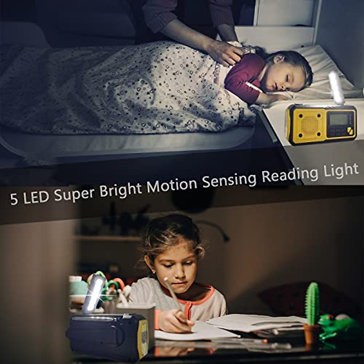 Emergency Hand Crank Weather Solar Radio, radios Portable Power Bank 4000mAh Hand Crank AM FM/NOAA Radio with LED Flashlights Reading Lamp Cellphone Charger SOS Alarm for Camping Home Outdoor