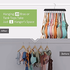 OMHOMETY Bra Hanger for Closet, Tank Top Hanger 20 Hooks Capacity Sturdy Wood Space Saving Hanger Sport Bras Holder, Closet Organizers and Storage, Black 1 Pack