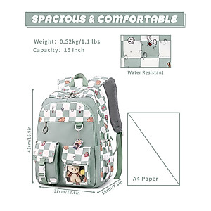 Tanou Kids Backpacks for Girls, 16 Inch Stylish Girl Bookbags with Anti-theft Pocket, 2023 Lightweight Backpack for Elementary Middle School, Green