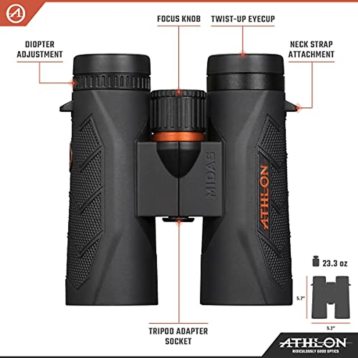 Athlon Optics 8x42 Midas G2 UHD Black Binoculars with Eye Relief for Adults and Kids, High-Powered Binoculars for Hunting, Birdwatching, and More