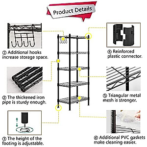 SORCEDAS Shelf 5 Wier Metal Storage Rack Shelving Unit Organizer for Kitchen Laundry Garage Bathroom Pantry Closet Office(16.54" Wx11.81 Dx50 H,Black)