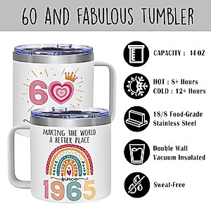 60Th Birthday 14 Oz Tumbler For Women, 60 And Fabulous Cup, 1965 Birthday Decorations - Sixty Years Old Gifts For Lady, Mom, Aunt, Grandma, Wife - Funny 60-Year-Old Gift & Birthday Decoration
