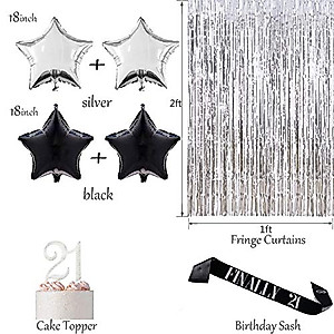 Haimimall 21st Birthday Decorations for Her Him, Finally Legal 21st Birthday Decorations inclouding Finally Legal Banner,Finally 21 Sash,Silver Metallic Tinsel Foil Fringe Curtains Photo Backdropand