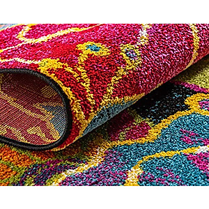 Unique Loom Lyon Collection Colorful Modern Floral Garden Area Rug, 2 x 6 ft, Black/Yellow