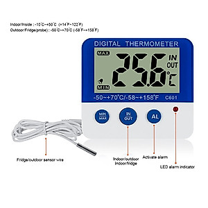 JLENOVEG Digital Freezer/Fridge Thermometer with Magnet and Stander Digital Refrigerator Thermometer with LED Alarm Indicator Max/Min Memory Freezer Thermometer