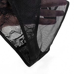 SAKVILSEC Sexy Lace Panties Women Mesh Perspective Thong Lingerie Low Waist G-string Comfortable Underwear Breathable Panty(Black,M)