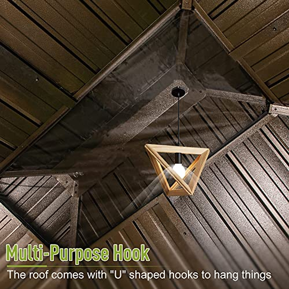 PHI VILLA 10' X 12' Outdoor Hardtop Gazebo on Clearance, Double Roof Gazebo with Curtains and Netting, Permanent Pavilion Gazebo with Aluminum Frame for Patios, Gardens, Lawns(Brown)