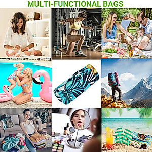 visesunny Blue Palm Leaf Flower Floral 2Pcs Wet Bag with Zippered Pockets Washable Reusable Roomy for Travel,Beach,Pool,Daycare,Stroller,Diapers,Dirty Gym Clothes, Wet Swimsuits, Toiletries