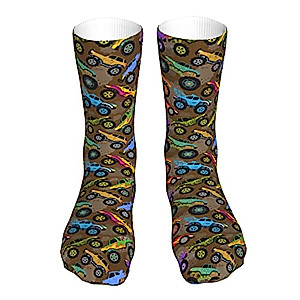 Atuedesty Cartoon Monster Vehicle Car Truck Show Novelty Crew Socks Adults Teens Dress Socks Novelty Daily Wear Sock for Golfing Fishing Hunting Camping Racing Football Biking Athletic Holiday