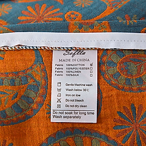 Softta Vintage Paisley Pattern Bedding Set Queen Size 3Pcs Duvet Cover Set 100% Washed Cotton Double-Layer Yarn Washed Cotton Bedding Collection Blue & Orange