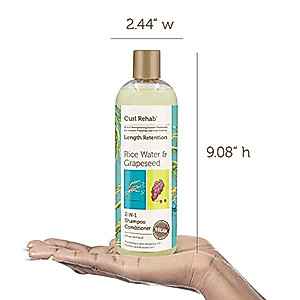 Curl Rehab Length Retention/Strength Treatment 2 in 1 Shampoo Conditioner (3 Pack), Enriched with Rice Water & Grapeseed, For Hair Growth, Protection & Frizz Control, 16 Oz