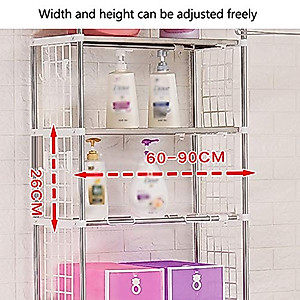 Hokcus Multi-Functional Shelf Washer Storage Frames for Over Toilet Floor Standing 4 Tier Washinghine Storage Rack,Adjustable Stainless Steel Bathroom Organizer Stand,Storage Shelf