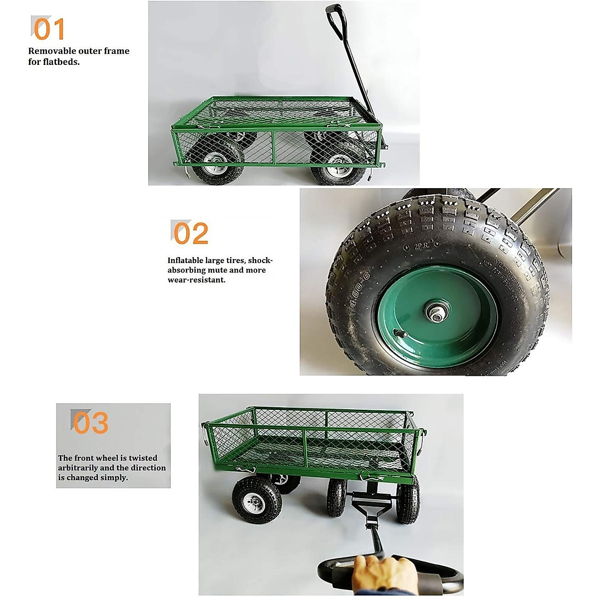 Dporticus Four-Wheel Trailer Large Folding Wagon Side Cart 560lbs Load Capacity, Handling Truck Pull for Outdoor Garden Warehouse Beach