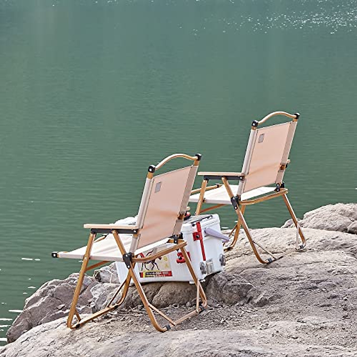 OTDORSUP Portable Camping Chair Lightweight Outdoor Folding Chair Compact Chair Aluminum with Armrests for Travel Camping, Fishing Picnic (Khaki)