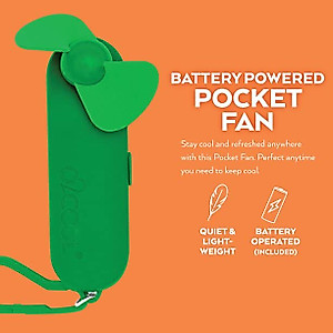Battery Powered Pocket Sized Fan With Carabiner, Green