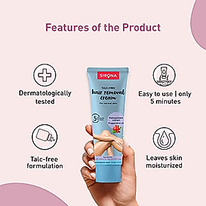 Sirona Hair Removal Cream for Women - 3.38 Fl Oz | with No Talc, No Harmful Chemicals | Ideal for Bikini Line,Underarm, Legs | Dermatologically Tested