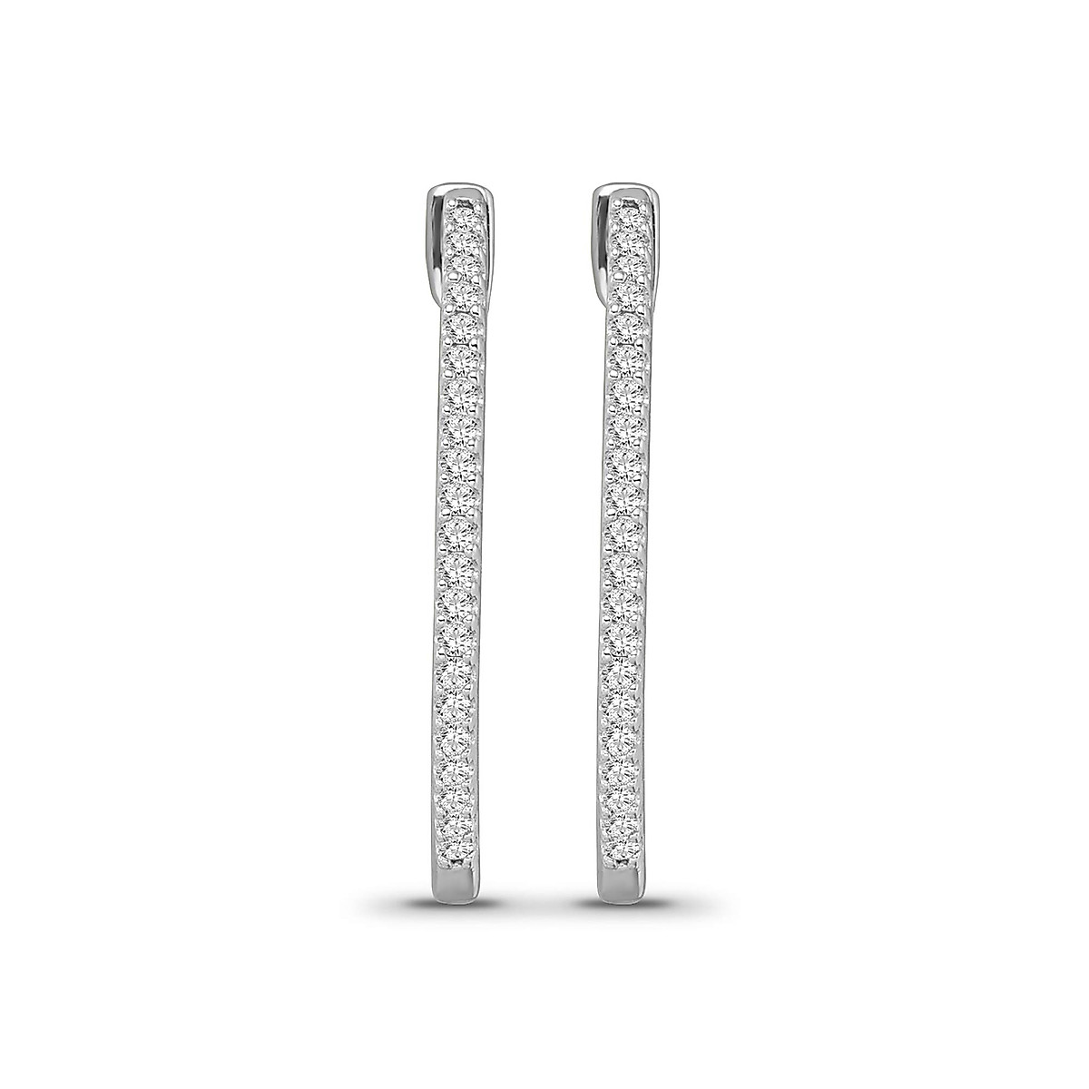 ARAIYA FINE JEWELRY 10K White Gold Inside and Outside Diamond Oval Hoop Earrings (1/4 cttw, I-J Color, I2-I3 Clarity)