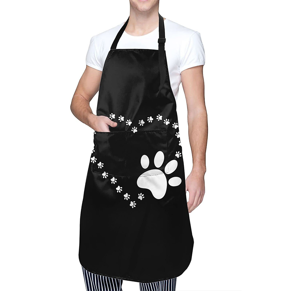 Dogs Cats Paws Prints Apron Adjustable Aprons with 2 Pockets for Women Men Waterproof Chefs Apron for Kitchen Painting Gardening Grooming