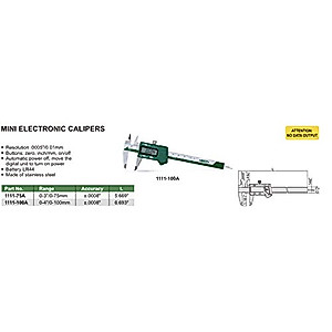 INSIZE 1111-100A Mini Electronic Caliper, 0-4"/0-100 mm