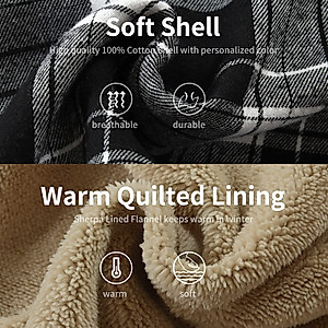 Derbars Men's Cotton Plaid Shirts Jacket Fleece Lined Flannel Shirts Sherpa Button Down Jackets with Hood for Men Black X-Large