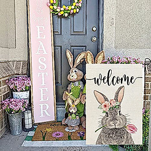 CROWNED BEAUTY Easter Grey Bunny Garden Flag 12x18 Inch Double Sided for Outside Burlap Small Welcome Yard Holiday Flag CF702-12