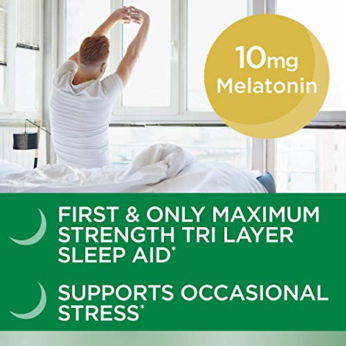 Nature's Bounty Stress Support Melatonin by Sleep3, 10mg, Tri-Layered Tablets, 56 Count